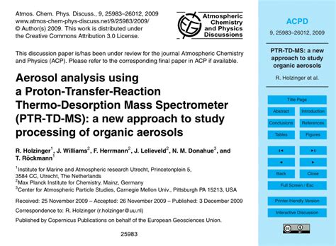 Pdf Aerosol Analysis Using A Proton Transfer Reaction Thermo