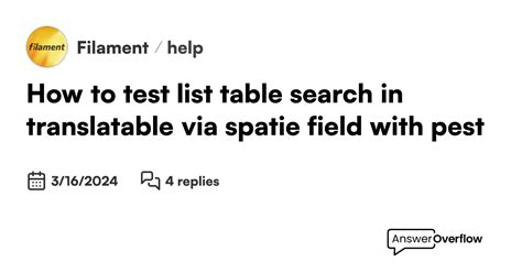 How To Test List Table Search In Translatable Via Spatie Field With Pest Filament