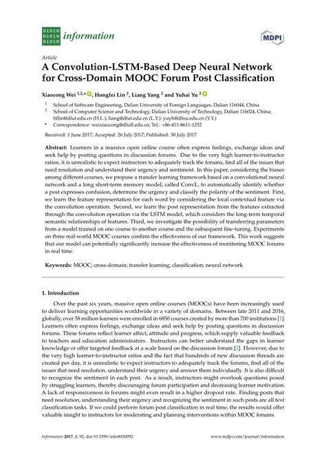 Pdf A Convolution Lstm Based Deep Neural Network For Cross Domain Mooc Forum Post Classification