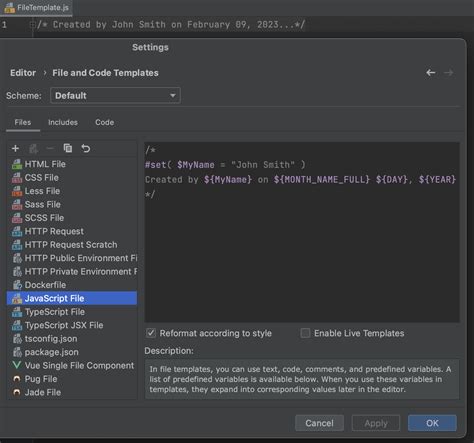 File Template Variables WebStorm Documentation