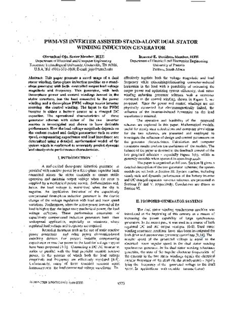 Pdf Pwm Vsi Inverter Assisted Stand Alone Dual Stator Winding