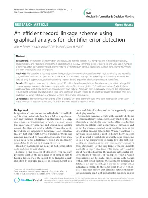 Pdf An Efficient Record Linkage Scheme Using Graphical Analysis For