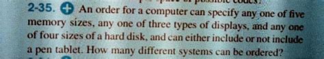 solved 235 an order for computer can specify any one of five memory