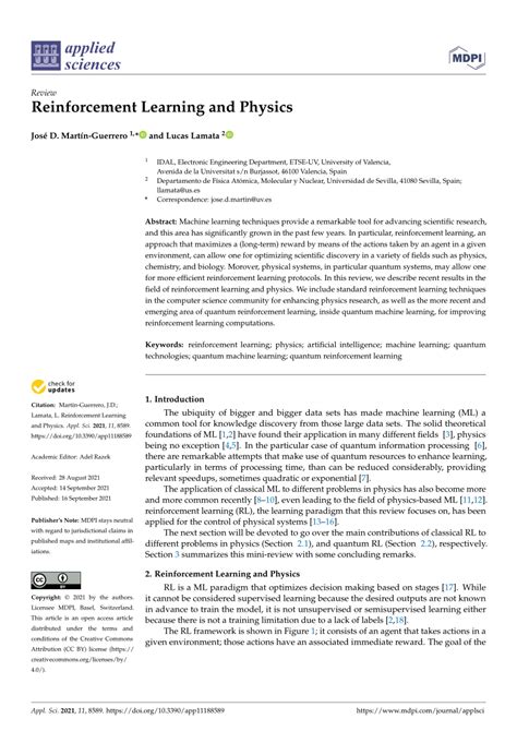 Pdf Reinforcement Learning And Physics