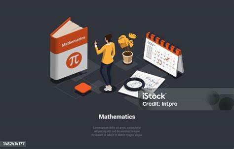 수학 연구 과목 교육 및 과학의 개념 숫자 파이 로고가 있는 수학 책 앞에 있는 여자 캘린더 교실에 메모가 있는 노트북