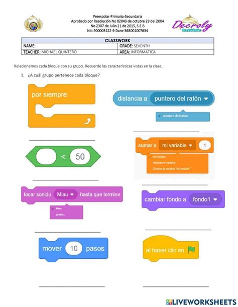 Bloques Scratch Worksheet Computer Class Coding Info