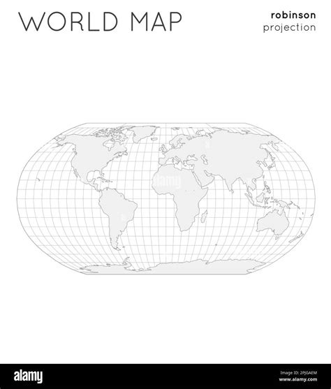 World Map Globe In Robinson Projection With Graticule Lines Style