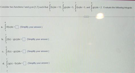 Solved Consider Two Functions F And G On [1 7] Such That