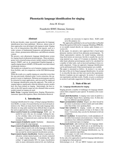 Pdf Phonotactic Language Identification For Singing