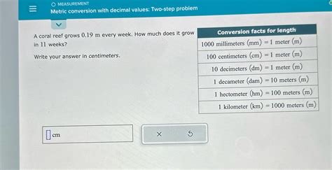 [solved] o measurement metric conversion with decimal values two step