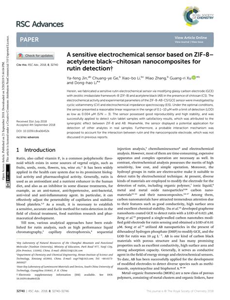 Pdf A Sensitive Electrochemical Sensor Based On Zif 8acetylene Black
