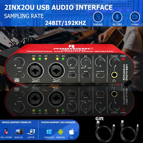 Audio Interface Stereo Sound Card 24 Bit 192 KHz Sound Card USB Interface Computers Music