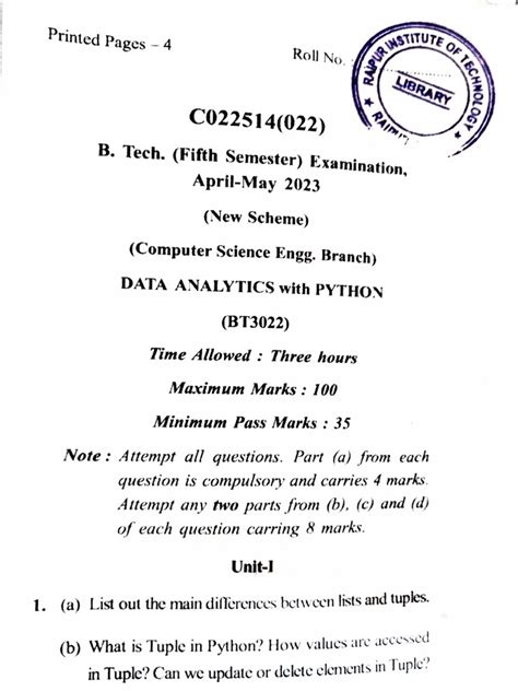 2023 Apr May Data Analytics With Python Aicte Pdf Software Engineering Data Management