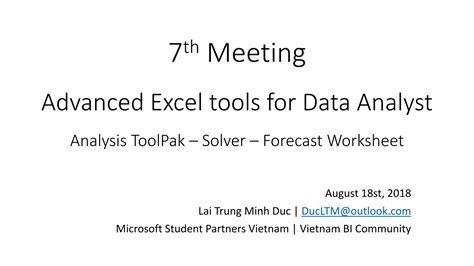 7th Meeting Analysis Toolpak Solver Forecast Worksheet Ppt