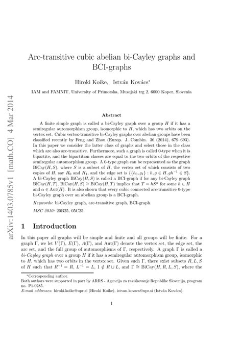 Pdf Arc Transitive Cubic Abelian Bi Cayley Graphs And Bci Graphs