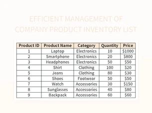 Product List Excel Templates Free Download Pikbest