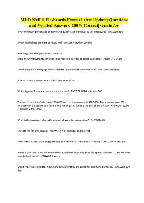 MLO NMLS Flashcards Exam Latest Update Questions And Verified Answers 100 Correct Grade A