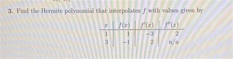 Solved 3 Find The Hermite Polynomial That Interpolates F