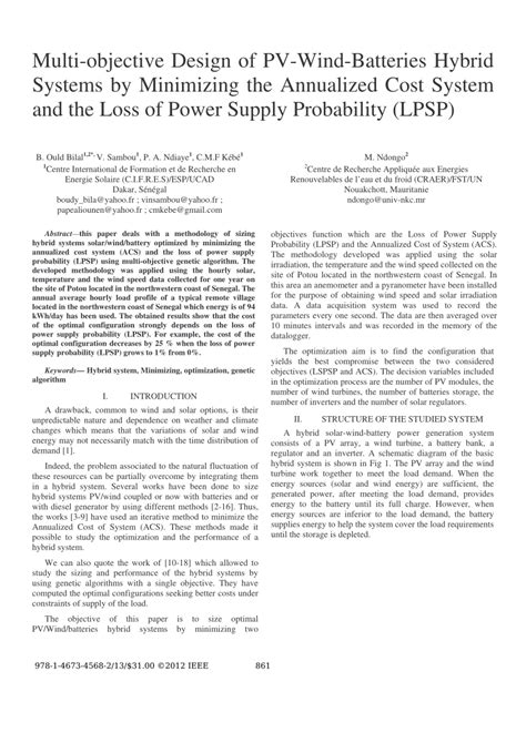 Pdf Multi Objective Design Of Pv Wind Batteries Hybrid Systems By Minimizing The Annualized
