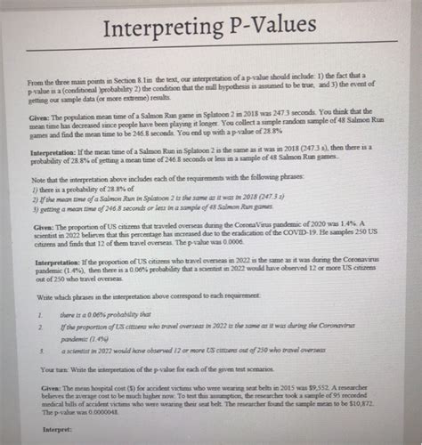 Solved Interpreting P Values From The Three Main Points In