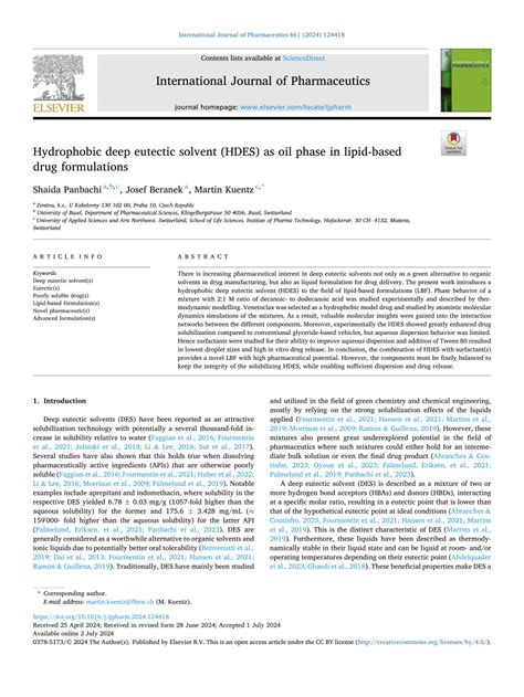 Pdf Hydrophobic Deep Eutectic Solvent Hdes As Oil Phase In Lipid