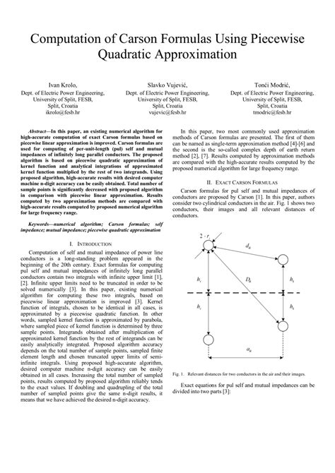 Pdf Computation Of Carson Formulas Using Piecewise Quadratic