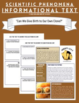 Asexual Reproduction PDF Digital Guided Reading Activity TPT