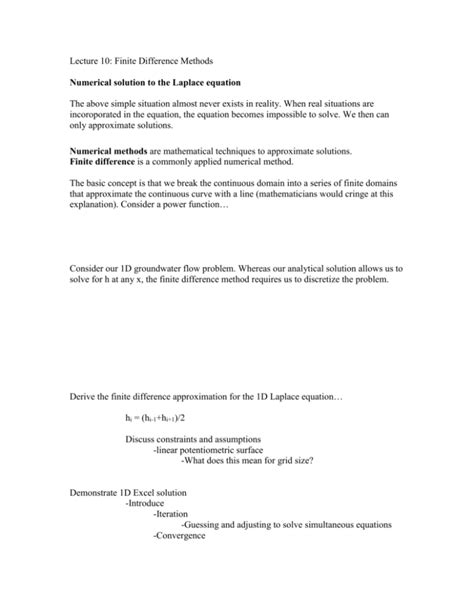 Finite Difference Methods Laplace Equation And Groundwater Flow