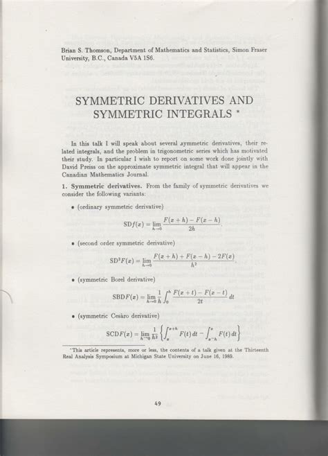 Pdf Symmetric Derivatives And Symmetric Integrals
