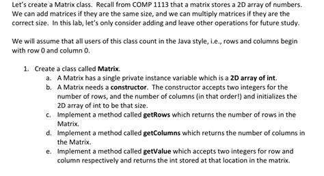 Solved Let S Create A Matrix Class Recall From COMP 1113 Chegg Com