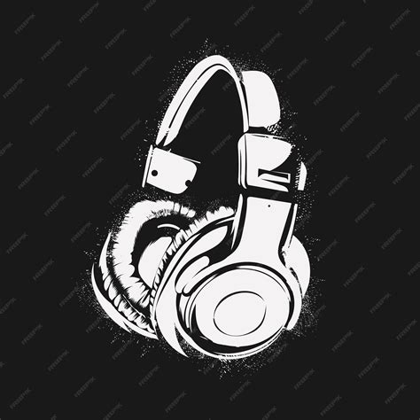 헤드폰 흑백 만화 벡터 프리미엄 벡터