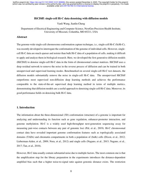 PDF HiCDiff Single Cell Hi C Data Denoising With Diffusion Models