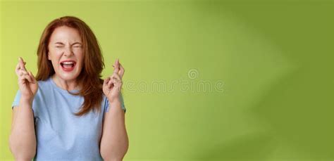 Woman Wants Win Badly Enthusiastic Lucky Redhead Middle Aged S Female Pleading Implore God