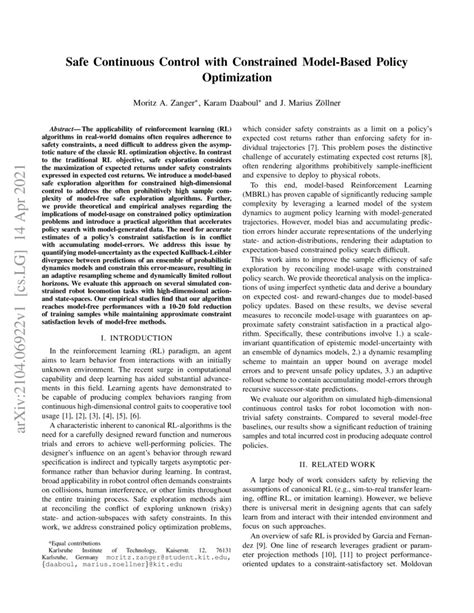 safe continuous control with constrained model based policy