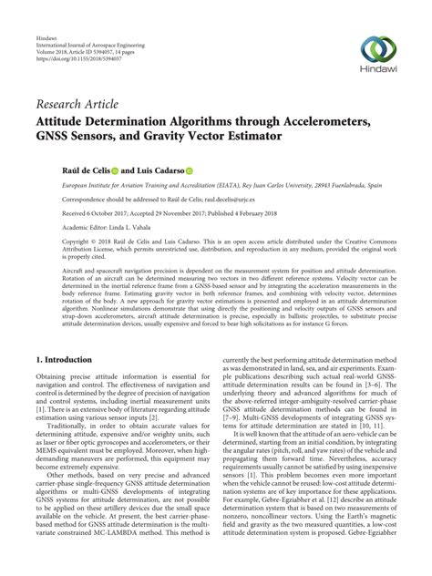 Pdf Attitude Determination Algorithms Through Accelerometers Gnss Sensors And Gravity Vector