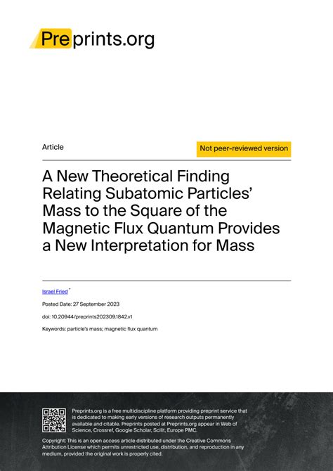 Pdf A New Theoretical Finding Relating Subatomic Particles Mass To The Square Of The Magnetic