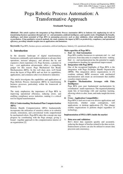 Pdf Pega Robotic Process Automation A Transformative Approach