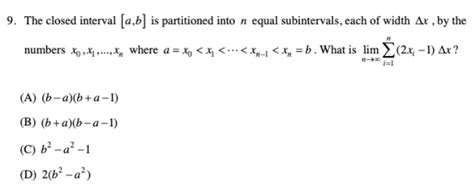 Solved 9 The Closed Interval Ab Is Partitioned Into N
