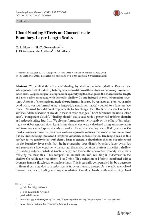 Pdf Cloud Shading Effects On Characteristic Boundary Layer Length Scales