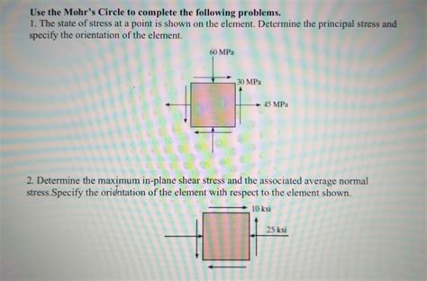 Solved Use The Mohr S Circle To Complete The Following Chegg Com