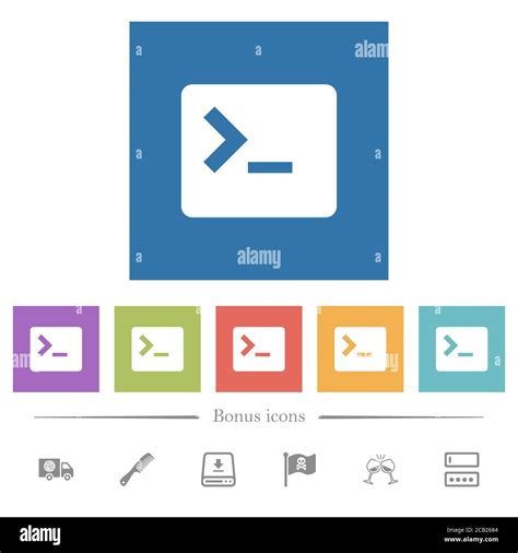 Command Terminal Flat White Icons In Square Backgrounds Bonus Icons Included Stock Vector