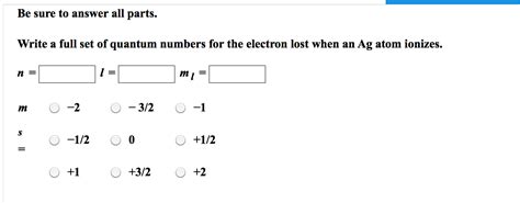 solved write a full set of quantum numbers for the electron