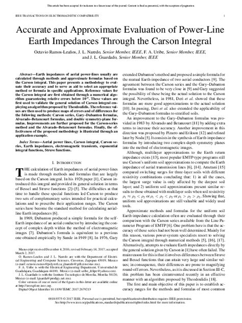 Pdf Accurate And Approximate Evaluation Of Power Line Earth