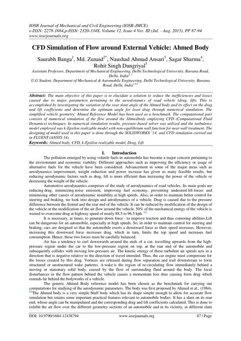 Pdf Cfd Simulation Of Flow Around External Vehicle Ahmed Body