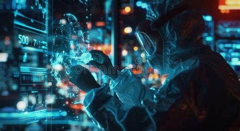 A Scientist In A Lab Suit Carefully Injecting A Fluorescent Substance