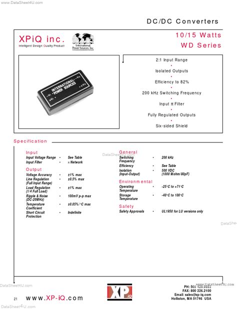 Wd306 Wd300 Datasheet Wd300xpiqpdf Wd Series Dcdc Converters Xpiq