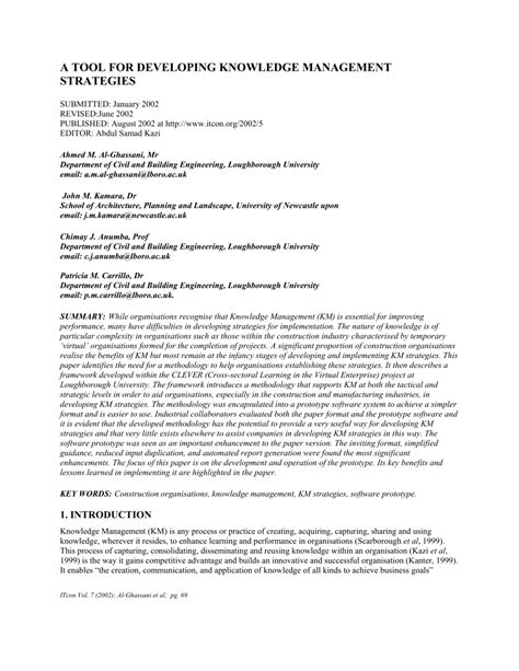 Pdf A Tool For Developing Knowledge Management Strategies