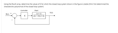 Solved Using The Routh Array Determine The Values Of K For