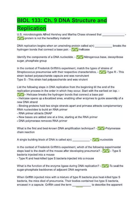 Biol 133 Ch 9 Dna Structure And Replication Review Questions And Answers Solved Biology