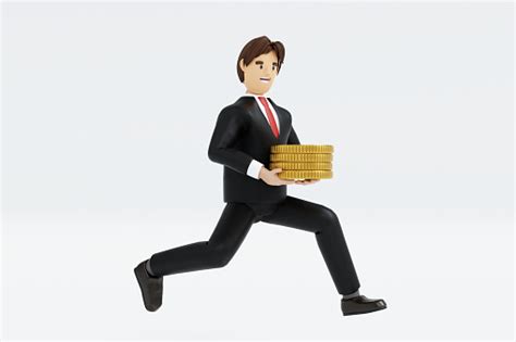 큰 동전을 들고 있는 사업가가 막대 차트 성공 비즈니스 및 금융 개념 3d 렌더링에 올라간다 3차원 형태에 대한 스톡 사진 및 기타 이미지 Istock